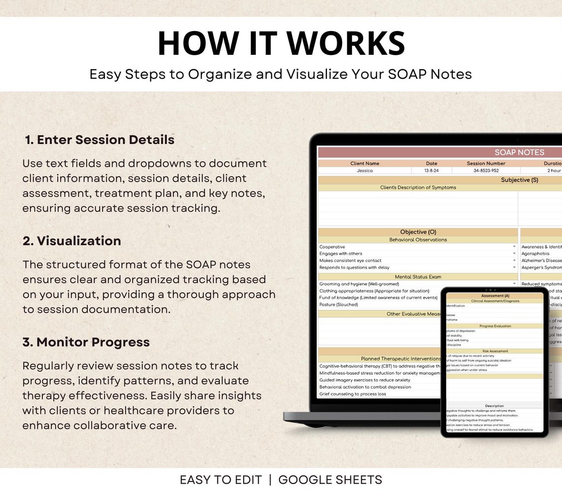 SOAP Note Template, Therapy Progress Notes, SOAP Note Guide, Therapist ...