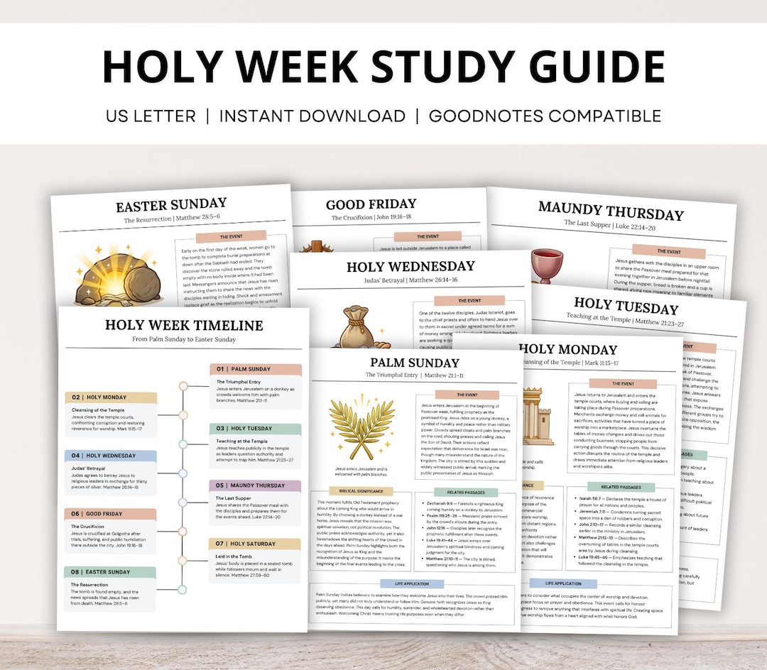 Easter Holy Week Study Guide, Easter Story Printables, Palm Sunday to ...