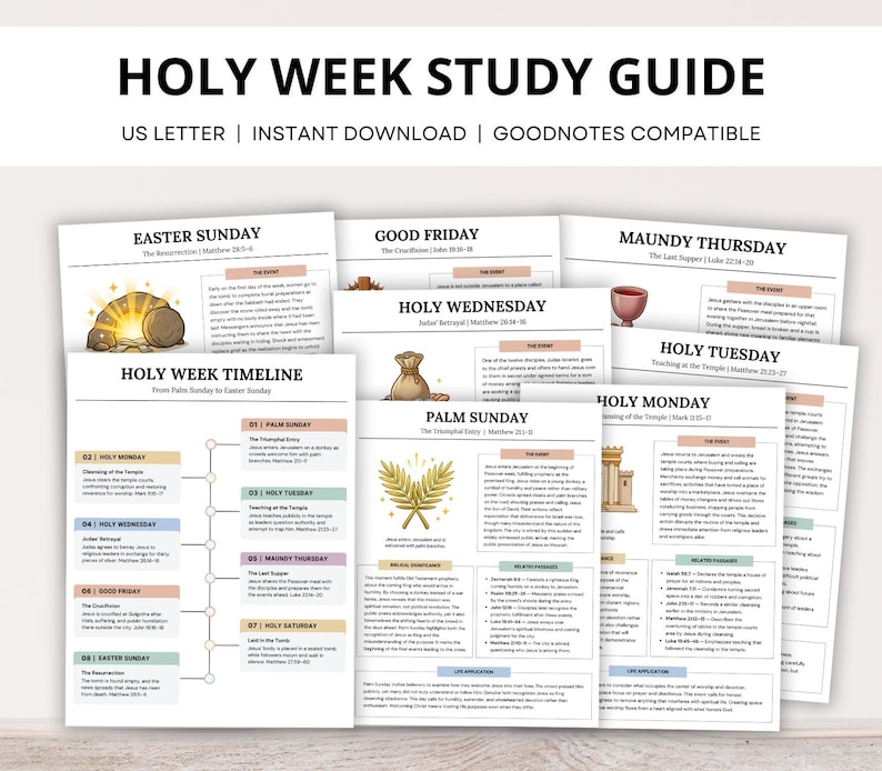 Easter Holy Week Study Guide, Easter Story Printables, Palm Sunday to ...