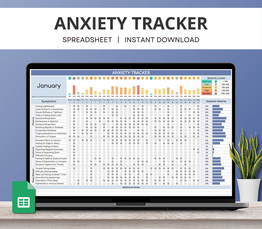 Anxiety Tracker Google Sheet, Daily Anxiety Level Tracker, Symptom ...