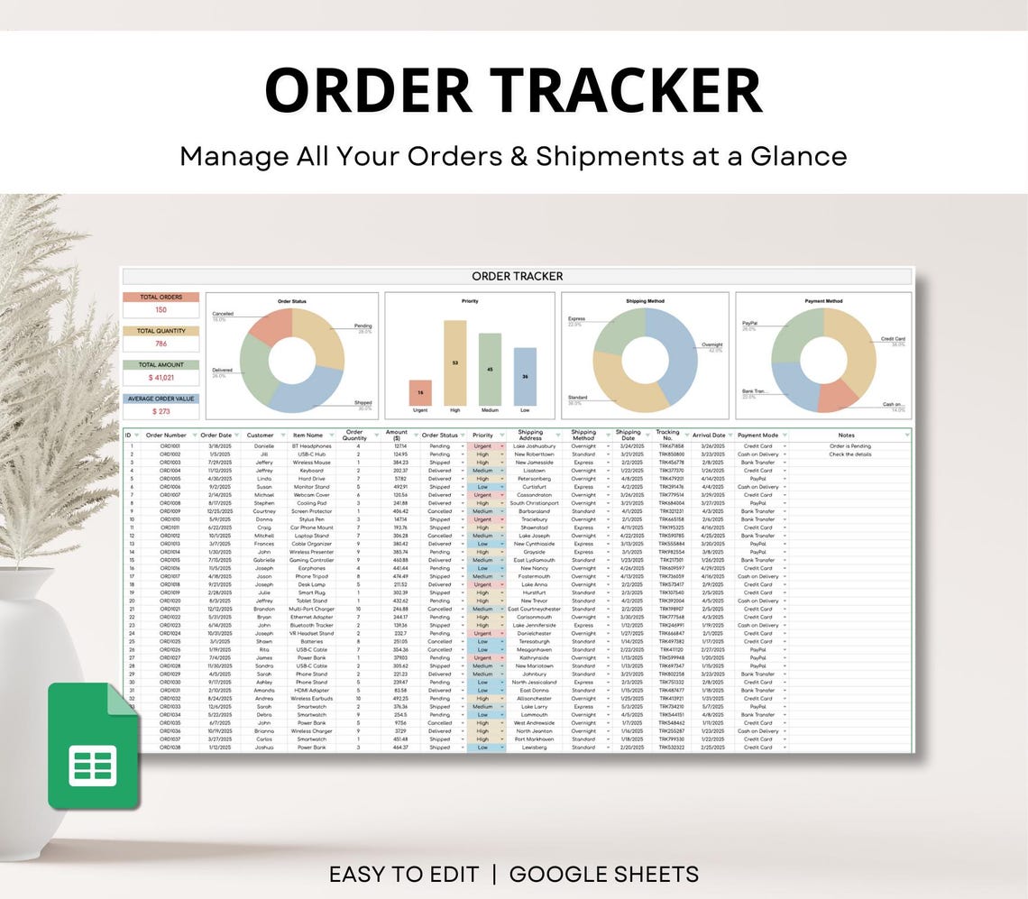 Order Tracker Spreadsheet, Sales Tracker, Order Management Template ...