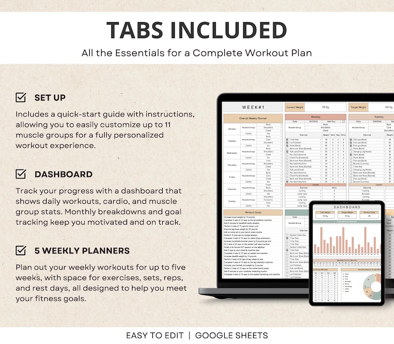 Workout Planner Google Sheets, Exercise Tracker, Weight Loss Tracker ...