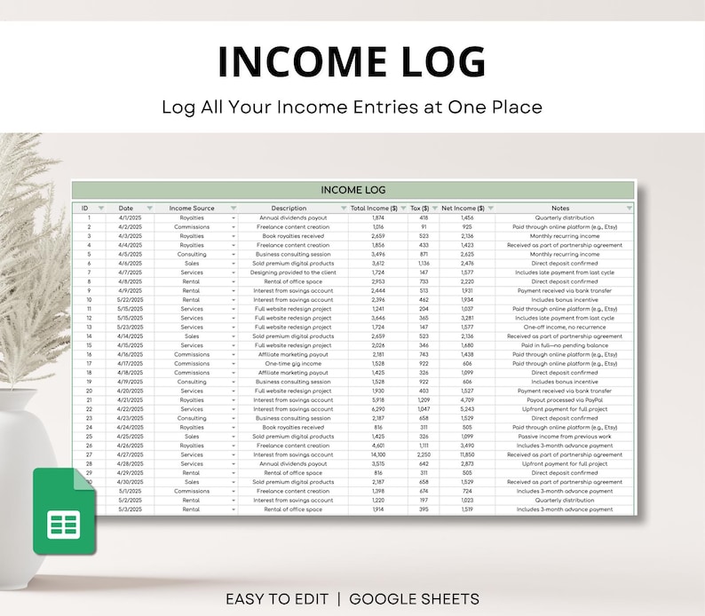 Simple Bookkeeping Spreadsheet, Small Business Finance Template, Income ...