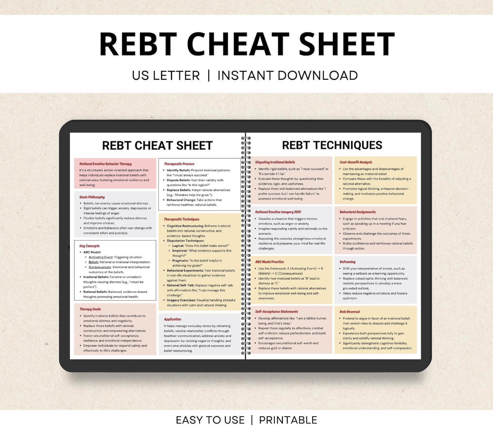 REBT Therapy Cheat Sheets, Rational Emotive Behavioral Therapy, REBT ...