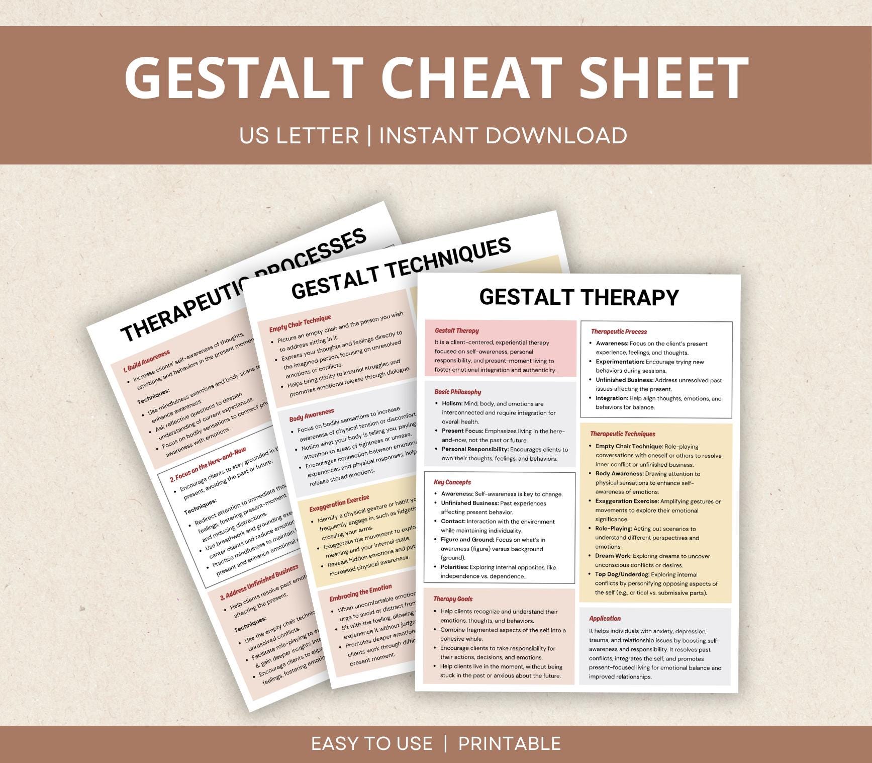 Gestalt Therapy Cheat Sheets, Gestalt Psychotherapy Worksheets, Gestalt ...