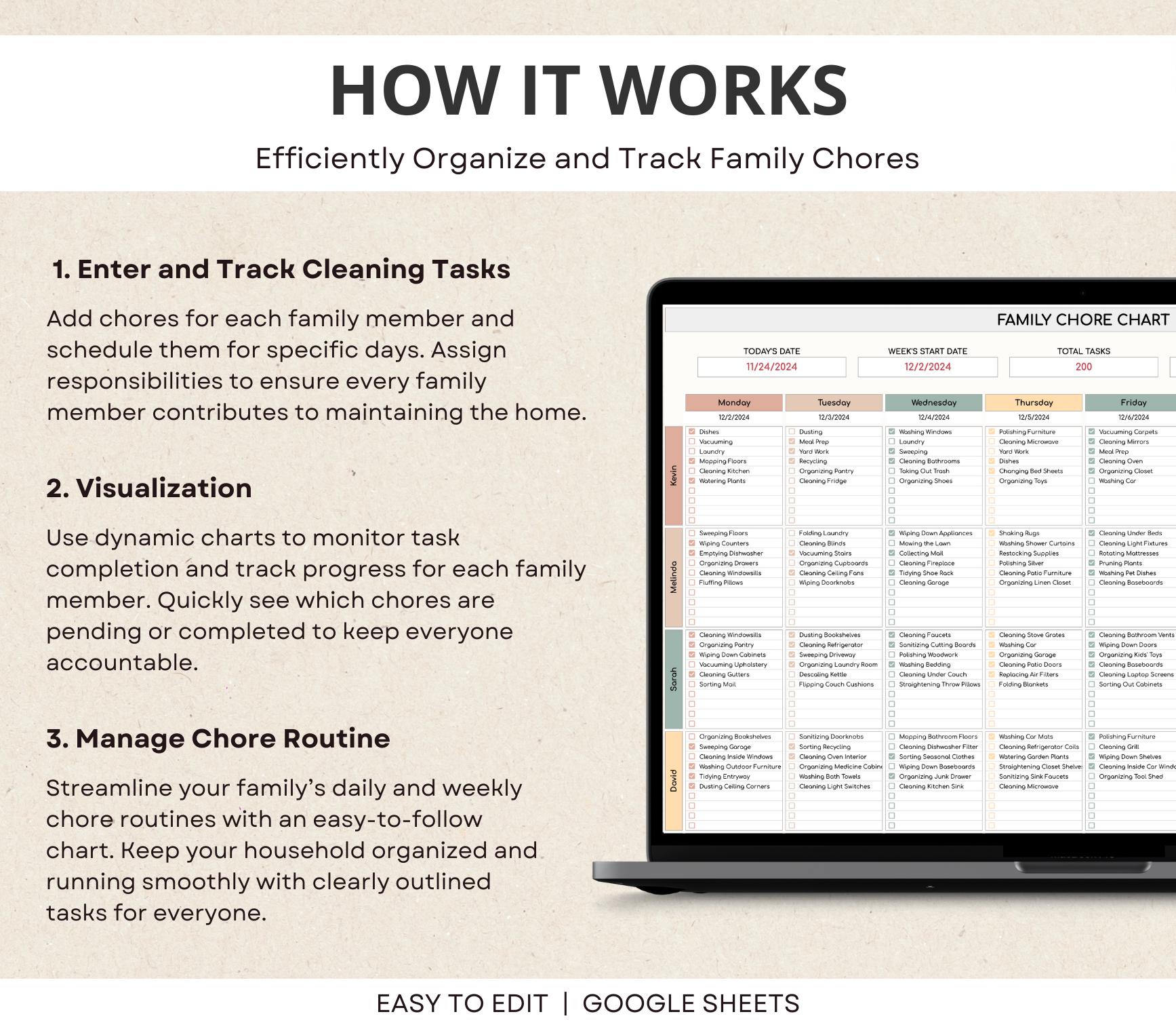 Weekly Family Chore Chart Spreadsheet, Adult Chore Chart, Weekly ...