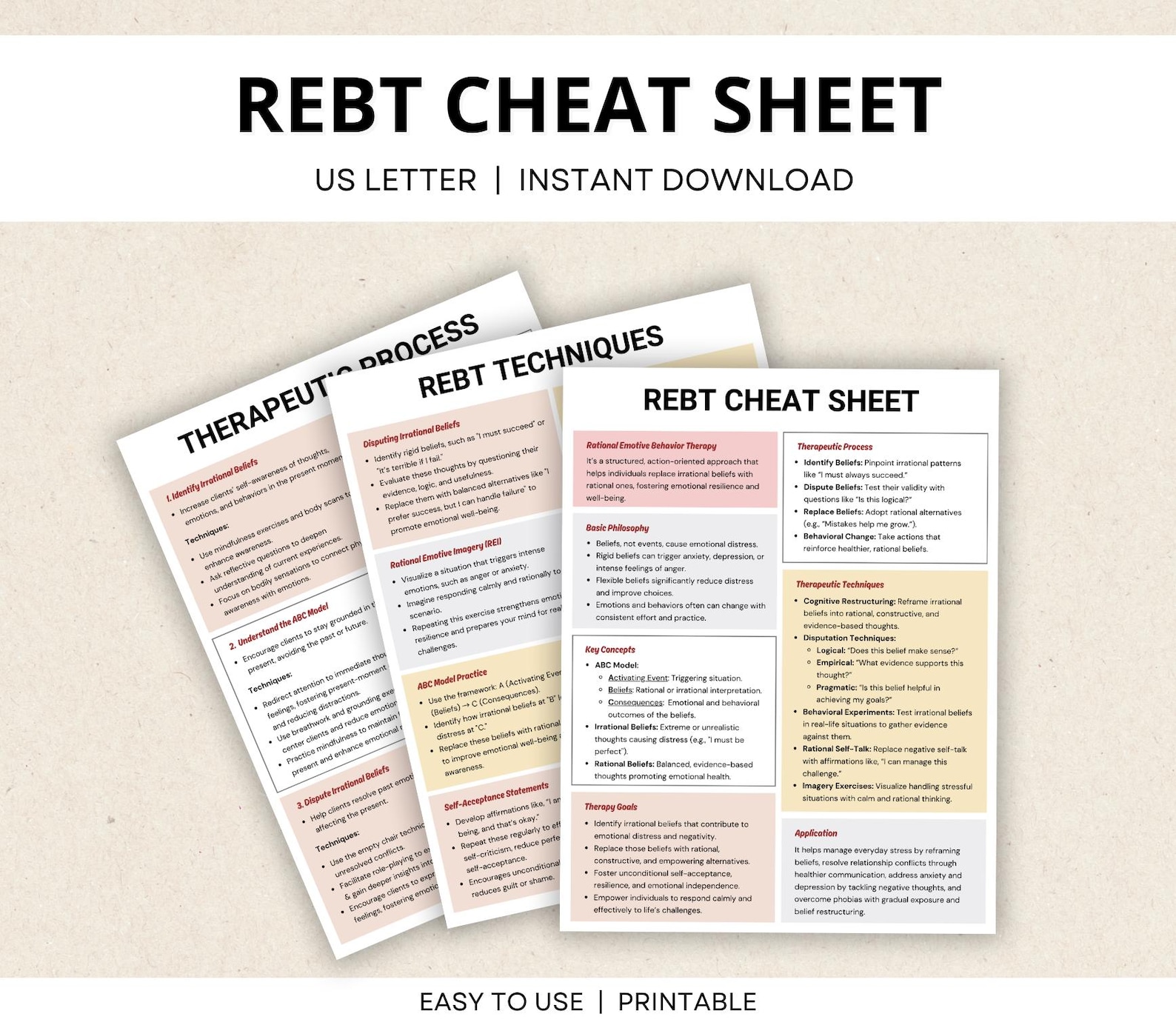 REBT Therapy Cheat Sheets, Rational Emotive Behavioral Therapy, REBT ...
