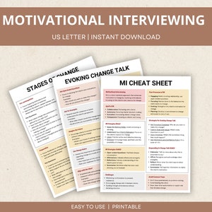 Motivational Interviewing Therapy Cheat Sheets, Stages of Change, MI ...