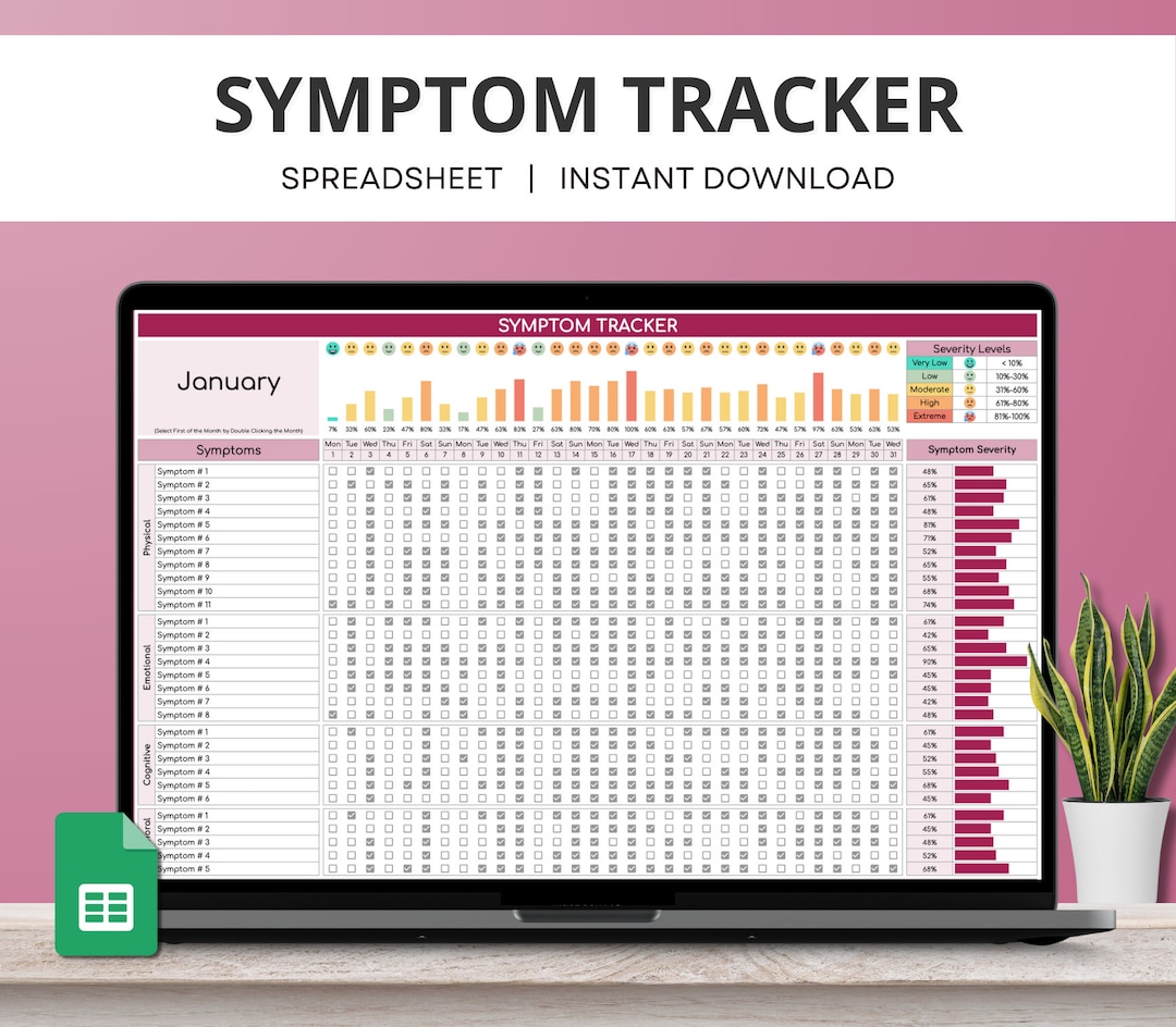 Symptom Tracker Google Sheets, Monthly Symptom Frequency Tracker ...