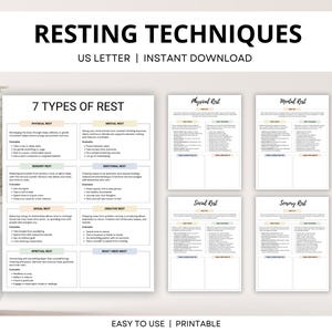 7 Types of Rest Self Care Worksheets, Mental Health Tool for Burnout ...