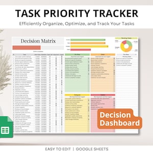 Eisenhower Decision Matrix Spreadsheet, Task Priority Manager, ADHD Task Tracker, Brain Dump ...