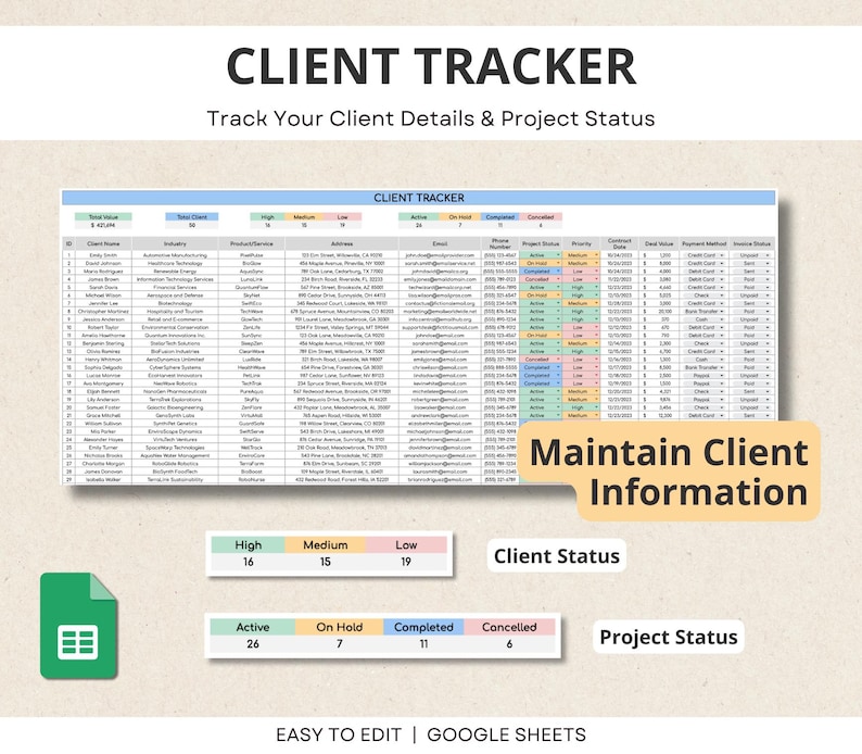Client Tracker Google Sheets, Client Management Template, CRM Dashboard ...