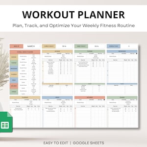 Workout Planner Google Sheets, Exercise Tracker, Weight Loss Tracker ...