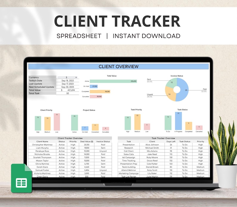 Client Tracker Google Sheets, Client Management Template, CRM Dashboard ...