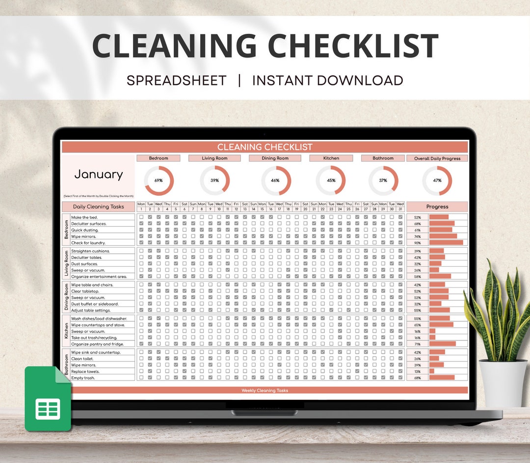 Cleaning Tracker Google Sheet, Daily Cleaning Checklist, Monthly ADHD ...