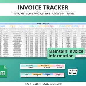 Invoice Tracker Google Sheets, Invoice Tracker Spreadsheet, Invoice ...