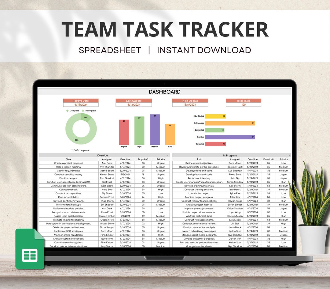 Team Task Tracker Spreadsheet, Project Management, Task Priority ...