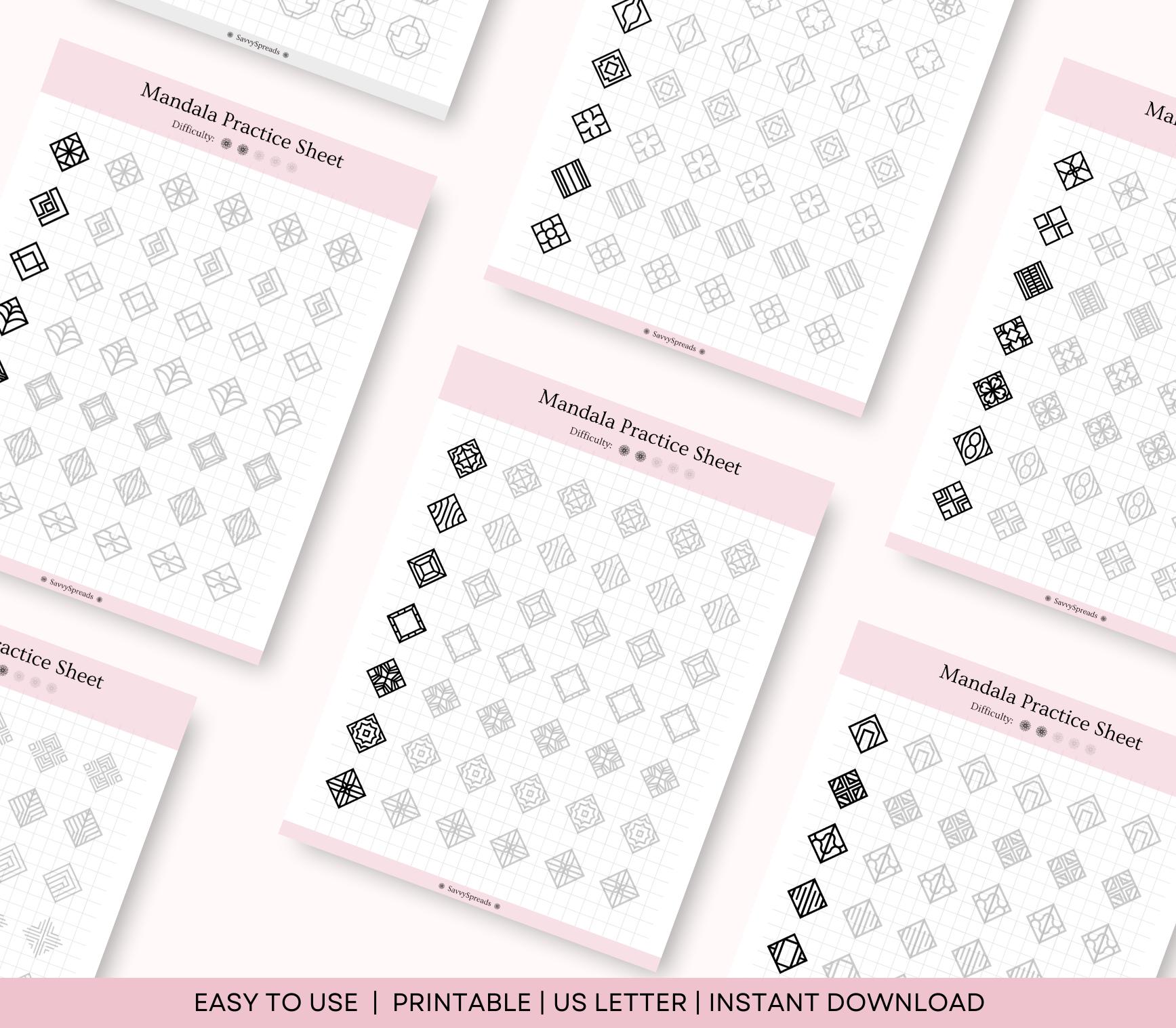 Mandala Practice Sheets for Beginners, Mandala Training Sheets, Adult ...