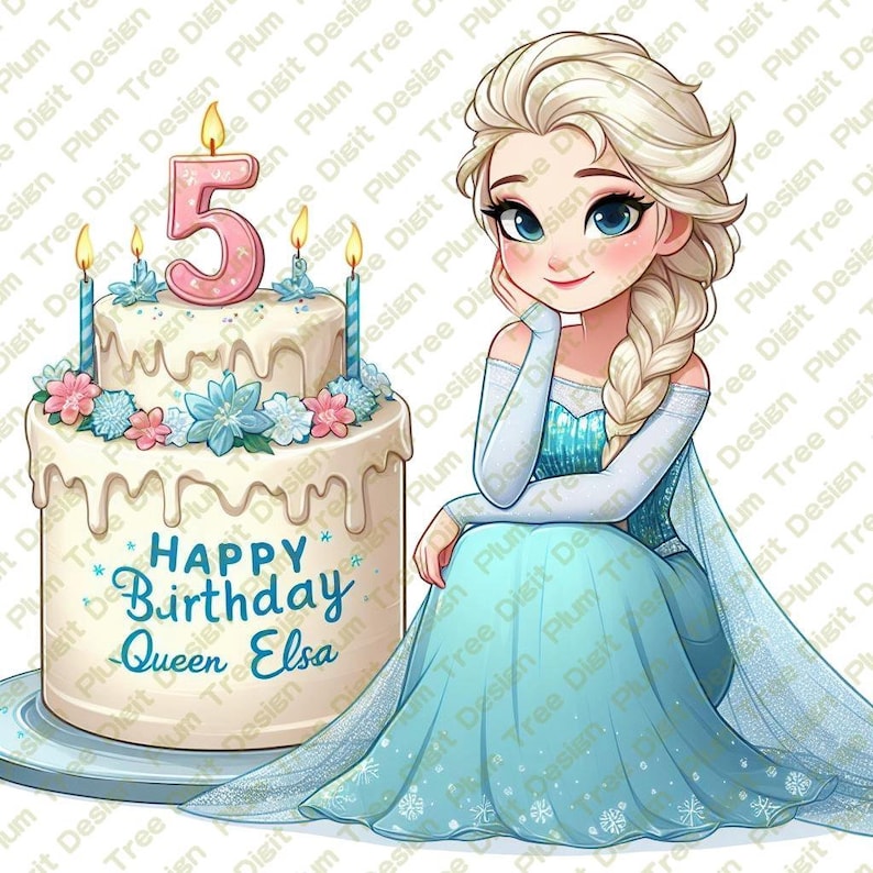 2 PNG of Queen Elsa Happy Birthday Five Year Old Transparent Background Cartoon Froze Printable ...