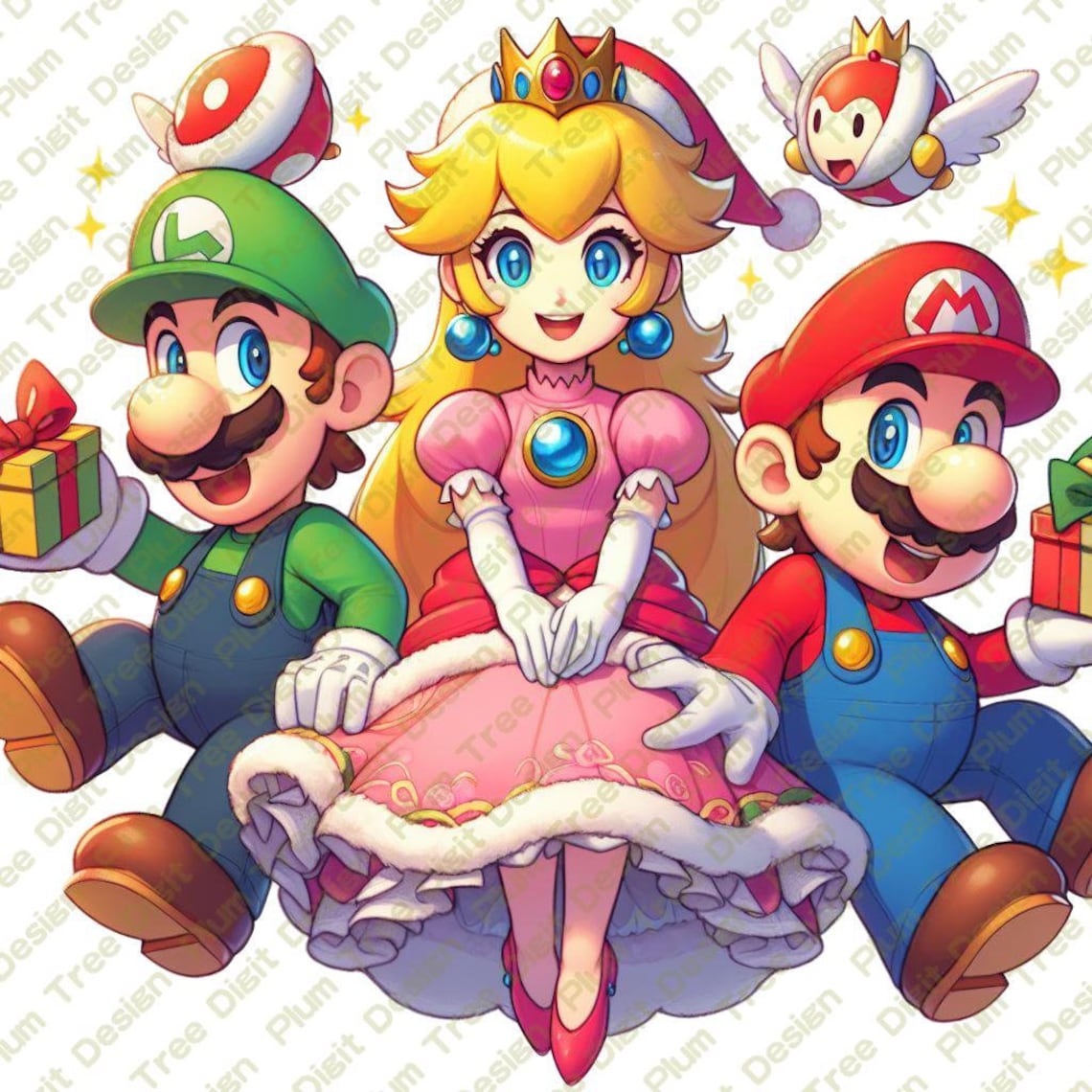 5 Images of Mario, Luigi and Princess Peach Merry Christmas JPG ...