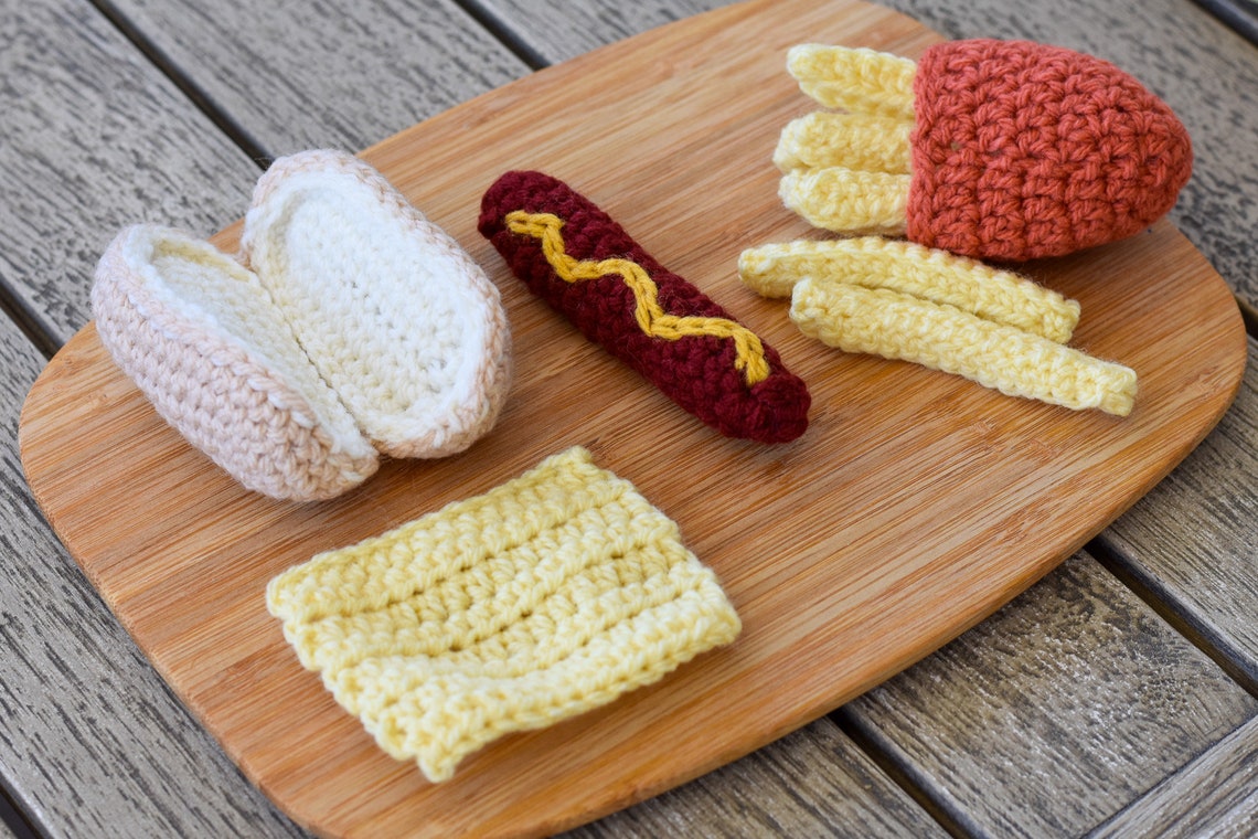 Handmade Crochet Hot Dog & Chips Play Food Set 5pc W/ Calico - Etsy