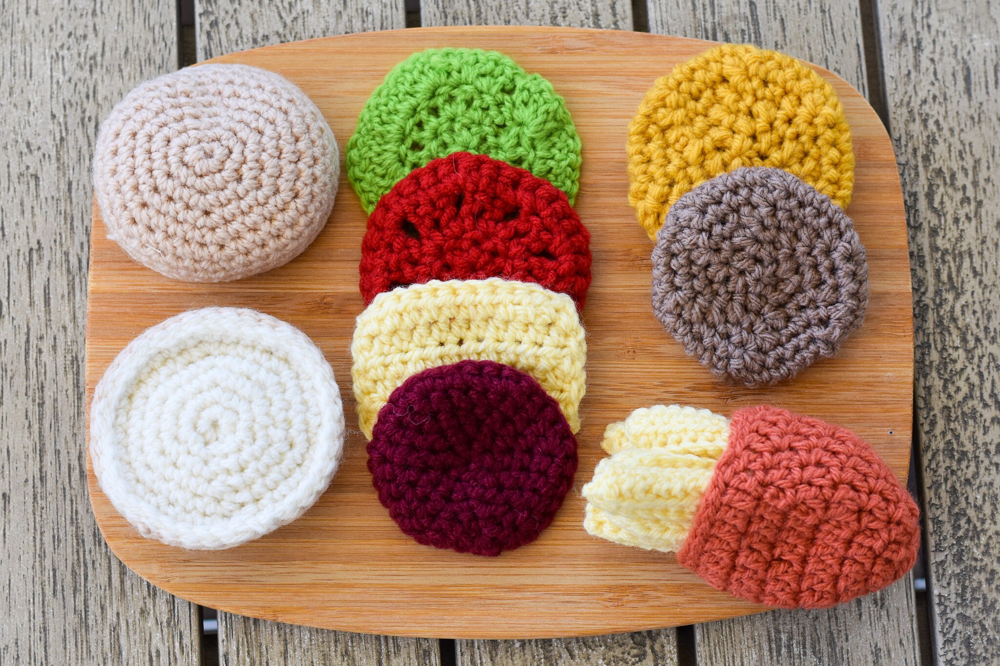 Handmade Crochet Burger & Chips Play Food Set 10pc W/ Calico Carry Bag ...
