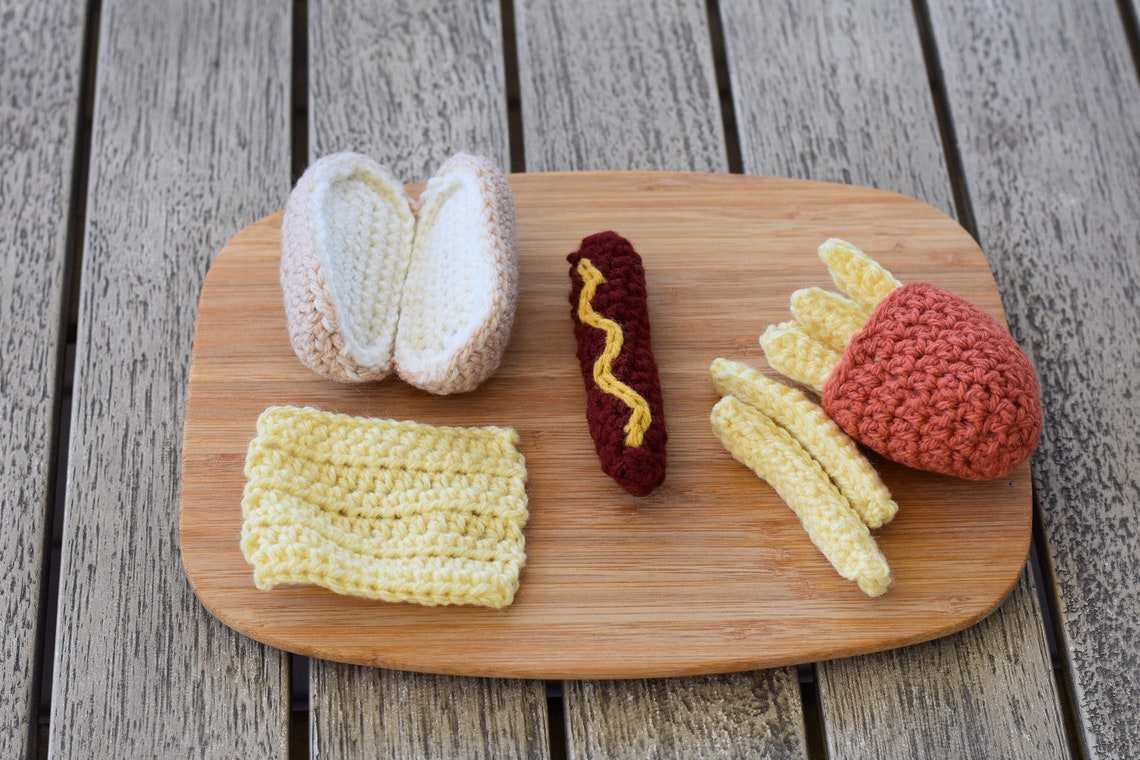 Handmade Crochet Hot Dog & Chips Play Food Set 5pc W/ Calico - Etsy