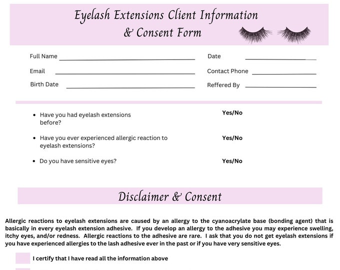 Lash Extension Client Intake & Waiver Form - Etsy
