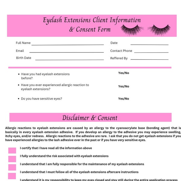 Lash Waiver Form - Etsy