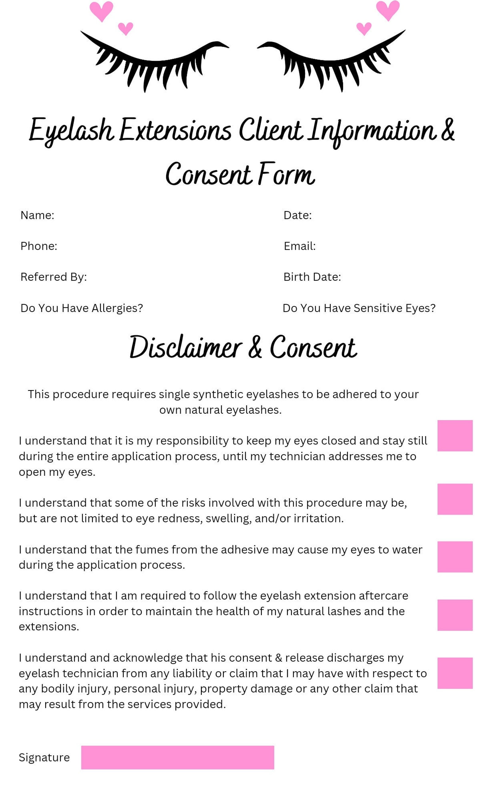 Lash Extension Client Consent and Disclaimer Waiver Form - Etsy