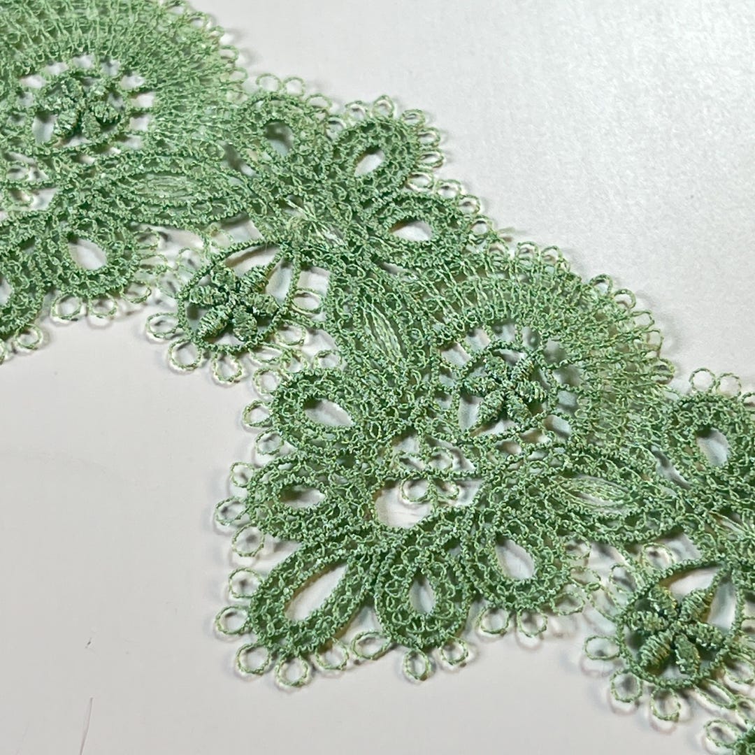 Celadon Filigree Floral Embroidered Lace Trim | Non Stretch Narrow Lace ...