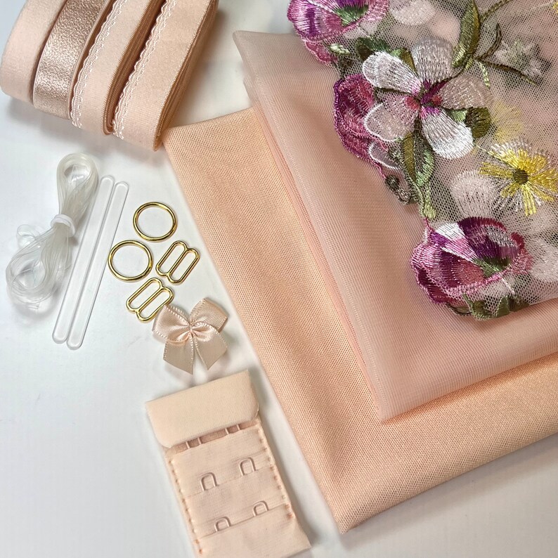Bra Making Kit Embroidered Tulle Lace Bra Kit Bra Sewing Kit Beige Bra ...