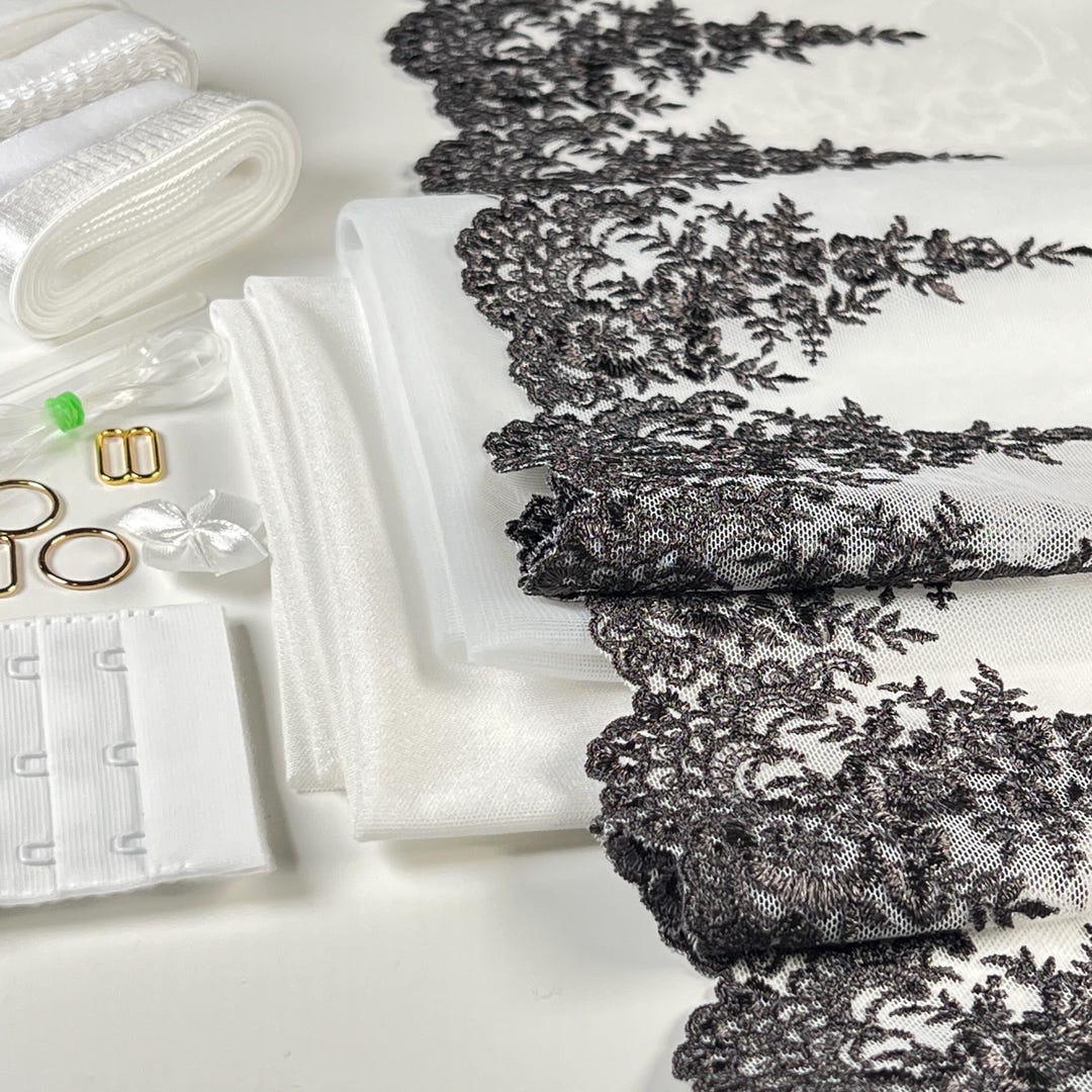 Noir Chantilly Elegance Bra Making Kit | Non Stretch Lace Bra Kit | Bra ...
