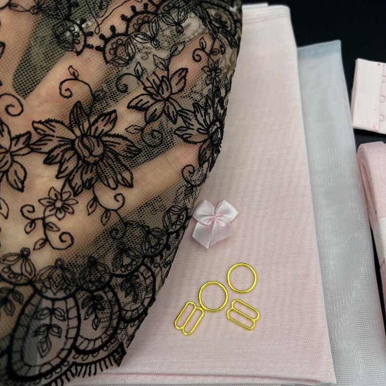 Bra Making Kit Embroidered Tulle Bra Sewing Kit Pink Bra Kit Bralette ...