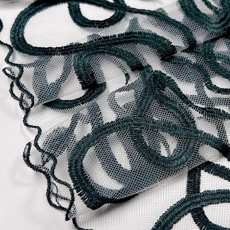 Venom Bloom Embroidered Lace – Navy or Emerald Snake Pattern on ...