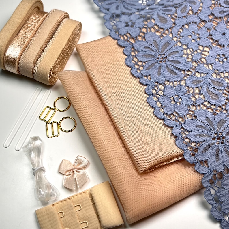Bra Making Kit Stretch Lace Bra Kit Bra Sewing Kit Beige Base Bra Kit ...