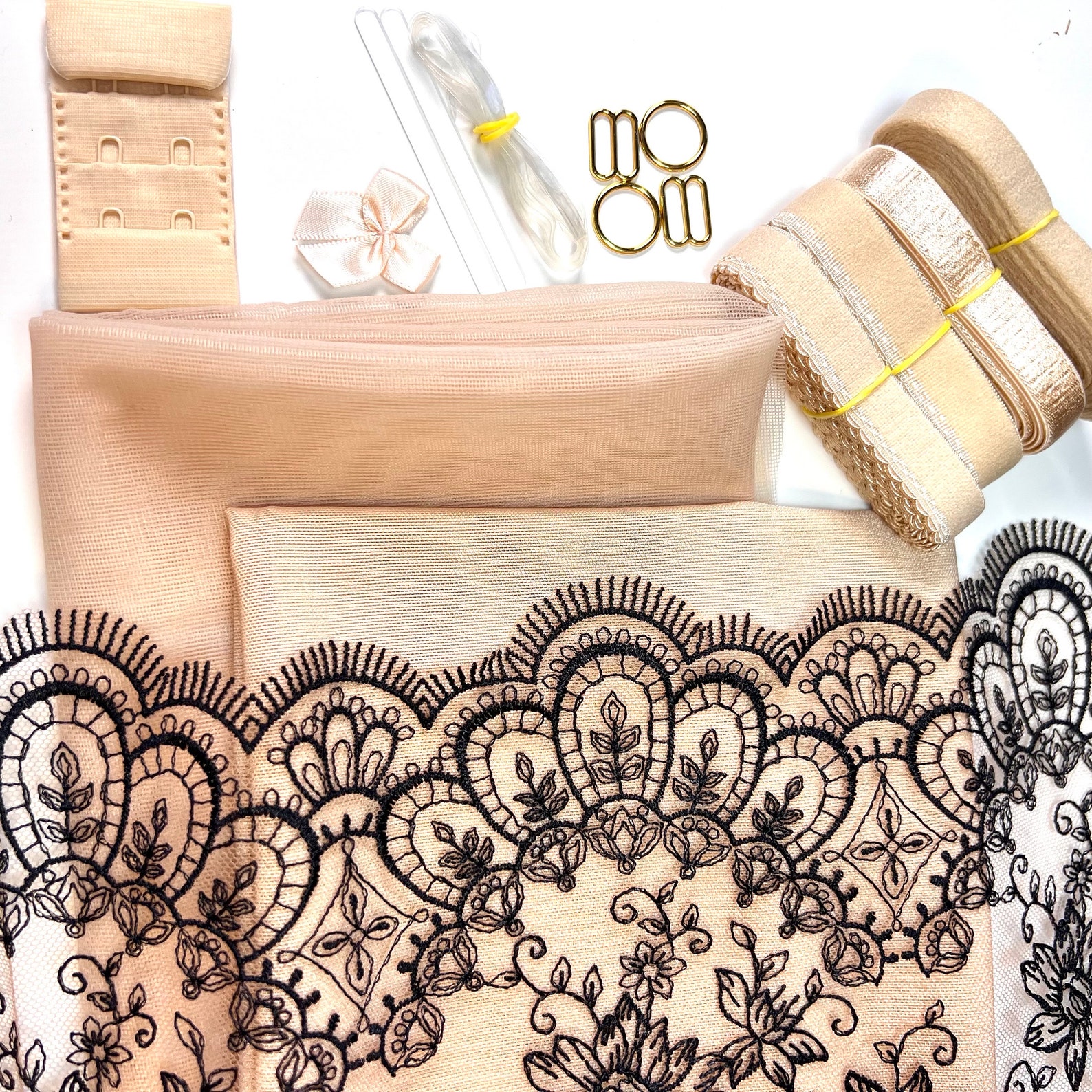 Bra Making Kit Embroidered Tulle Bra Sewing Kit Pink Bra Kit Bralette ...