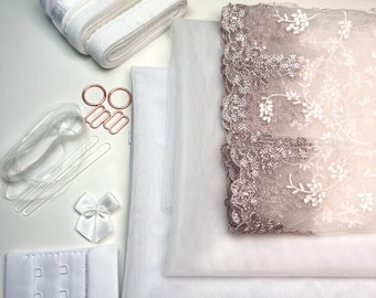 Bra Making Kit Embroidered Tulle Bra Sewing Kit Pink Bra Kit Bralette ...