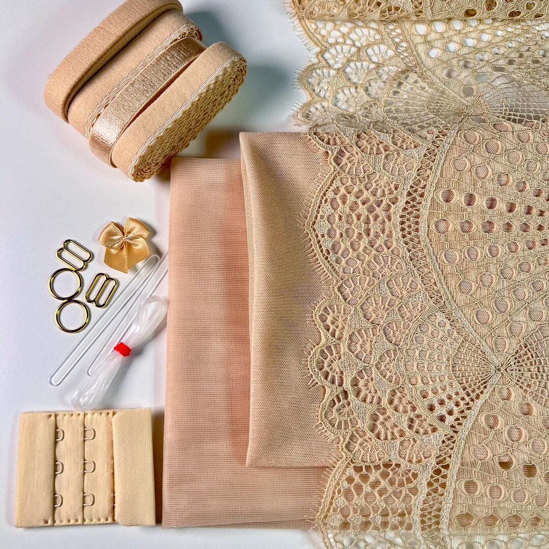 Bra Making Kit | Stretch Lace Bra Kit | Bra Sewing Kit | Beige Bra Kit ...