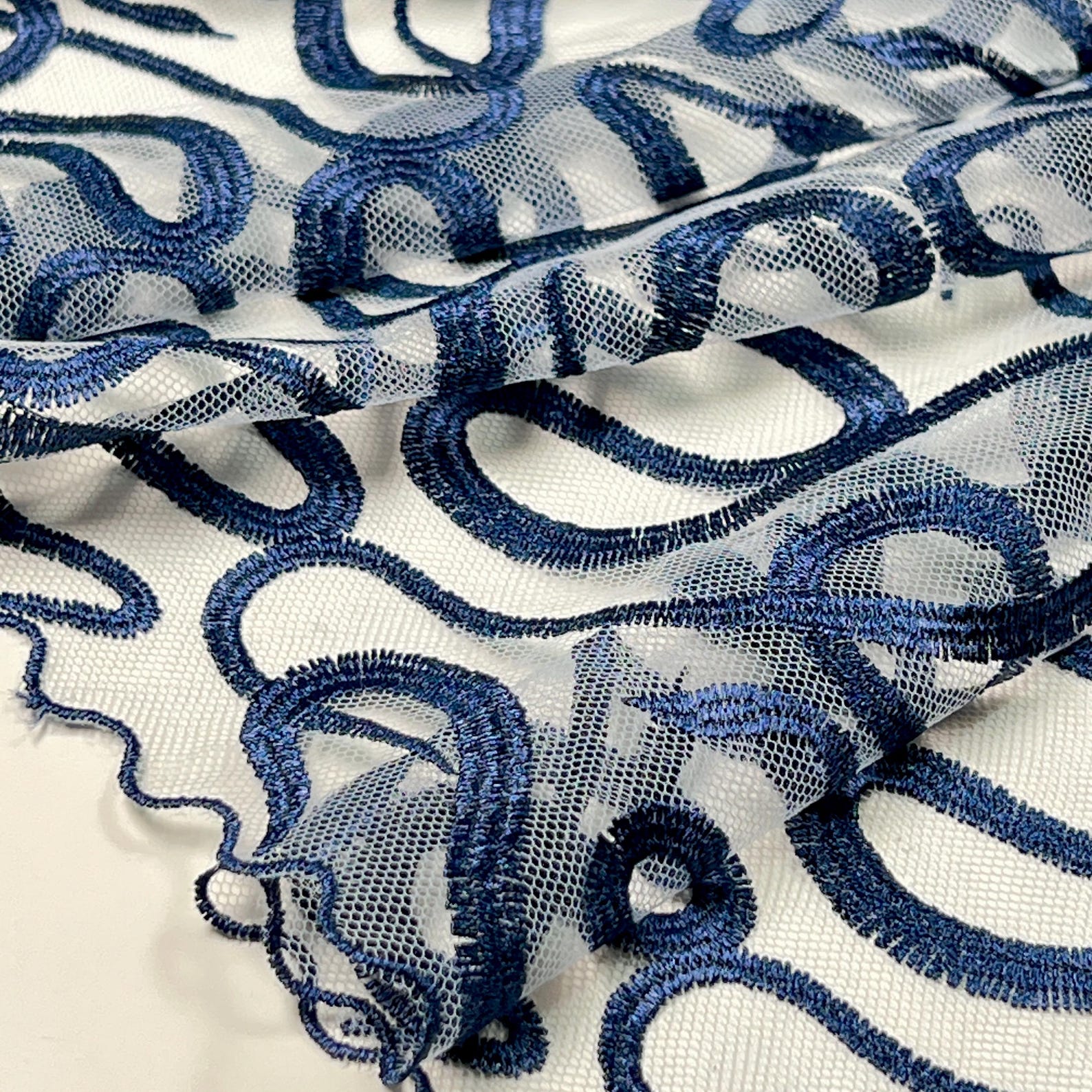Venom Bloom Embroidered Lace – Navy or Emerald Snake Pattern on ...