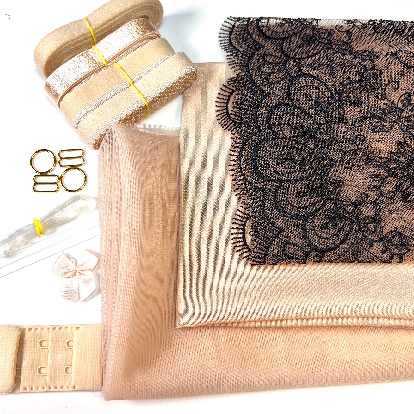 Bra Making Kit Embroidered Tulle Bra Sewing Kit Pink Bra Kit Bralette ...