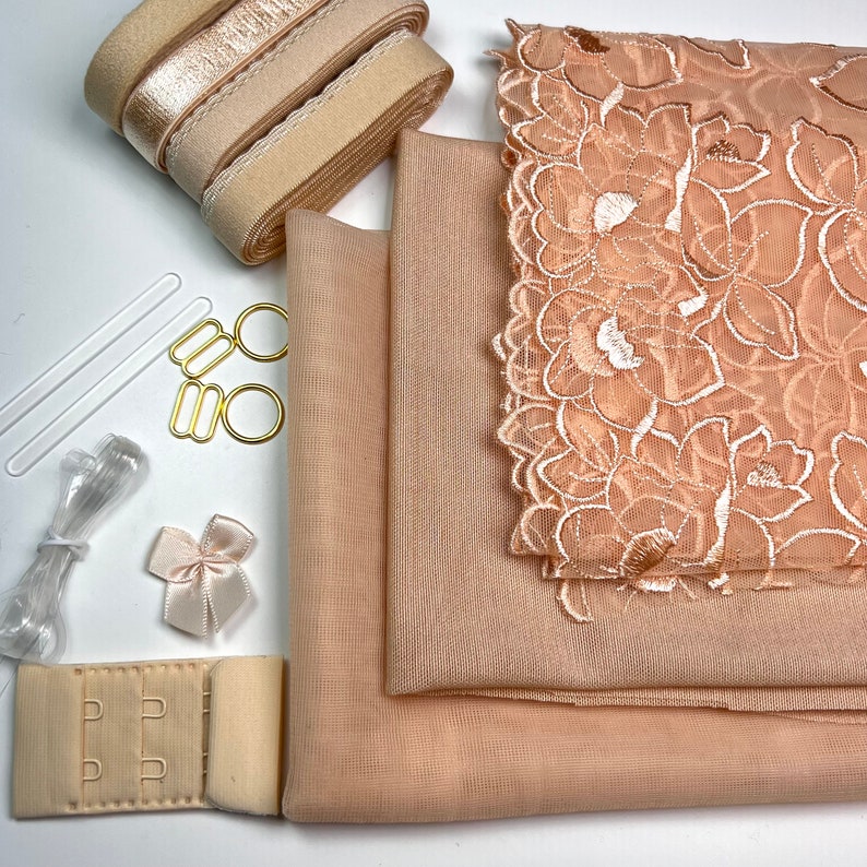Bra Making Kit Embroidered Tulle Lace Bra Kit Bra Sewing Kit Beige Base ...