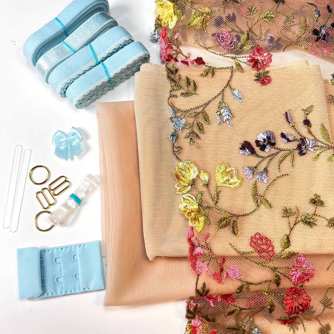 Bra Making Kit Embroidered Tulle Lace Bra Kit Bra Sewing Kit Beige Bra ...