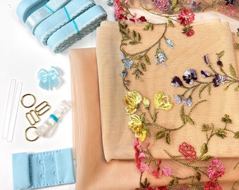 Bra Making Kit Embroidered Tulle Bra Sewing Kit Pink Bra Kit Bralette ...