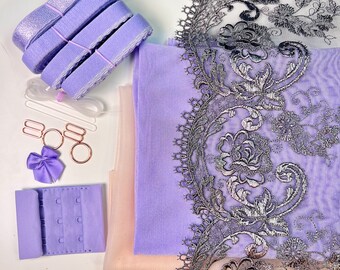 Bra Making Kit Embroidered Tulle Bra Sewing Kit Pink Bra Kit Bralette ...