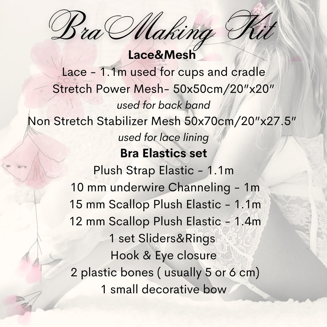 Bra Making Kit Embroidered Tulle Bra Sewing Kit Pink Bra Kit Bralette ...