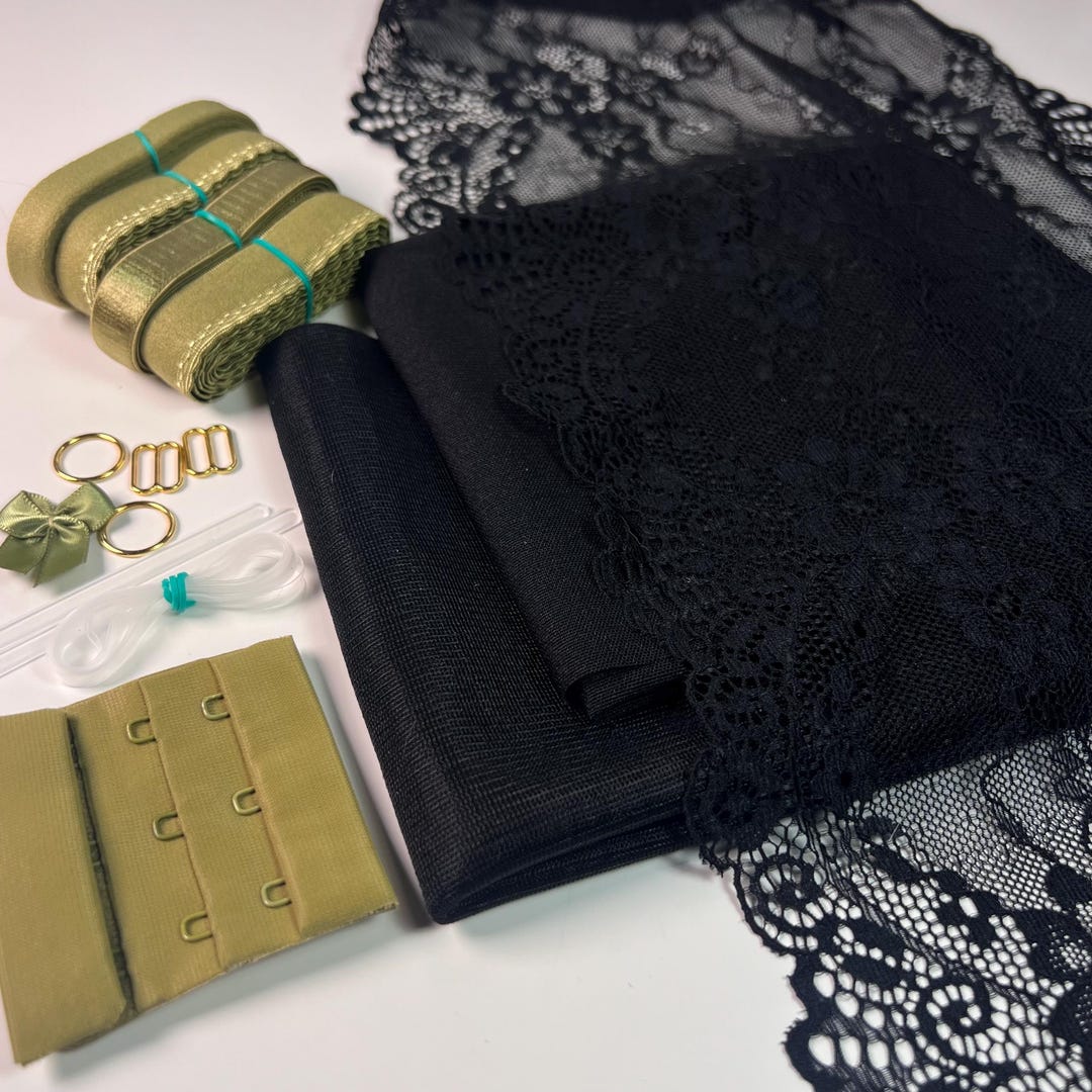 Bra Making Kit | Stretch Lace Bra Kit | Bra Sewing Kit | Black Bra Kit ...