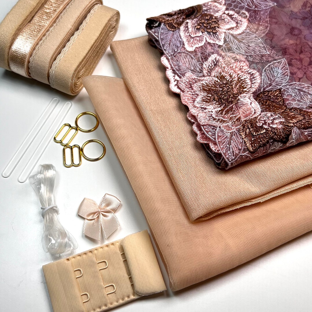 Bra Making Kit Embroidered Tulle Lace Bra Kit Bra Sewing Kit Beige Base ...