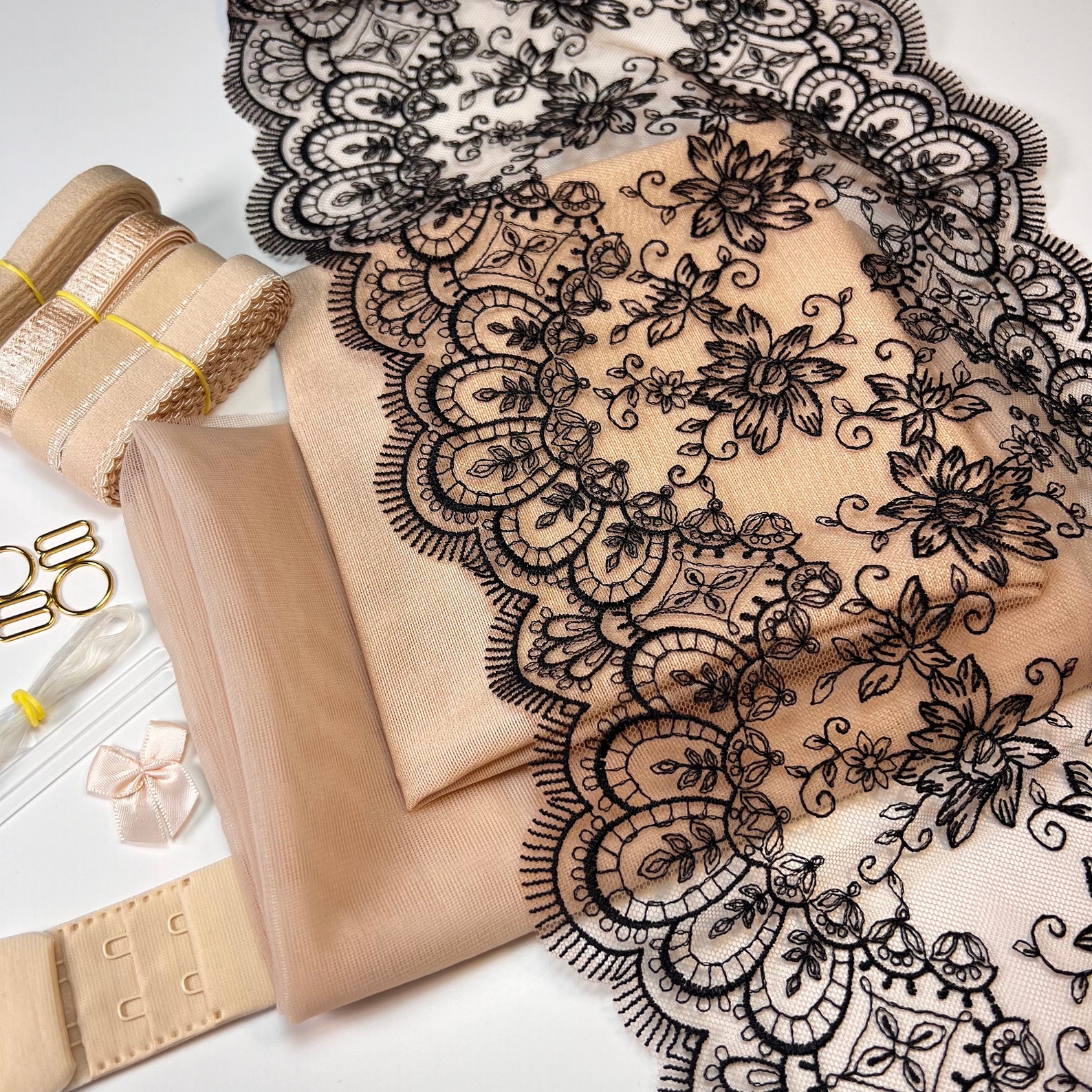 Bra Making Kit Embroidered Tulle Bra Sewing Kit Pink Bra Kit Bralette ...