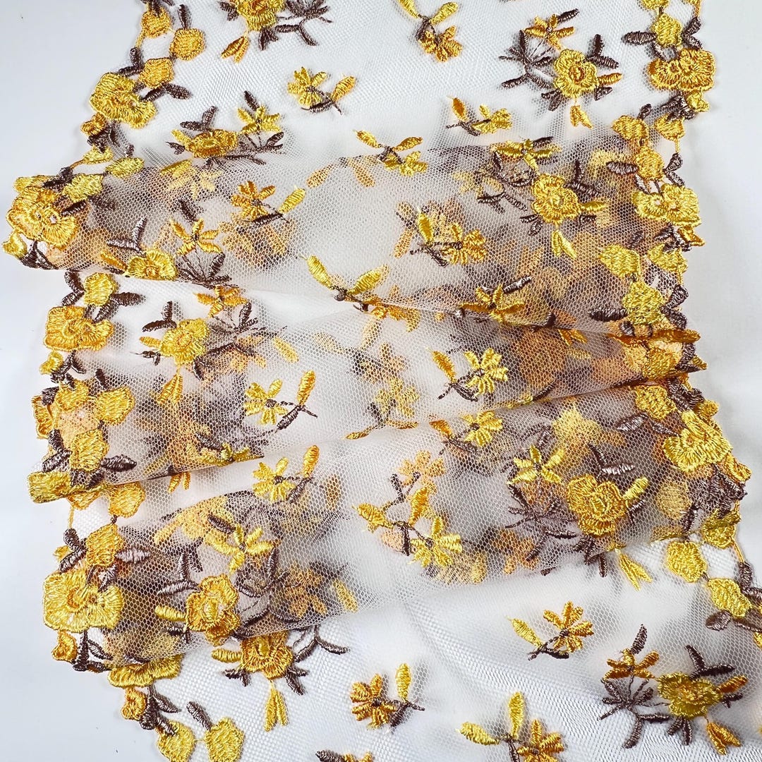 Golden Marigold Meadow Embroidered Tulle Lace | Lace by Yard | Lace for ...